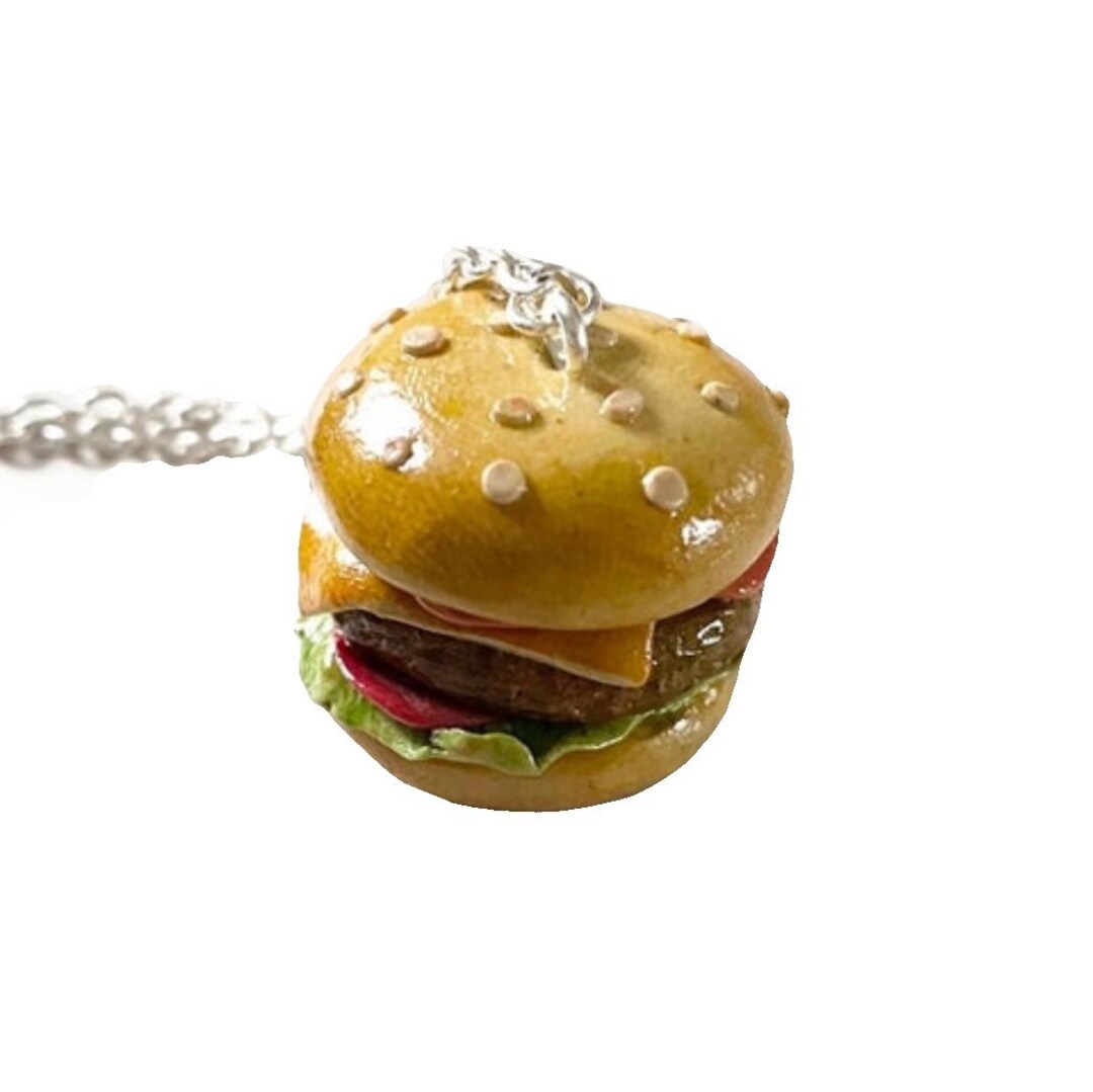 Kawaii Burger Necklace, Cheese Burger Pendant, Miniature Food Necklace ...