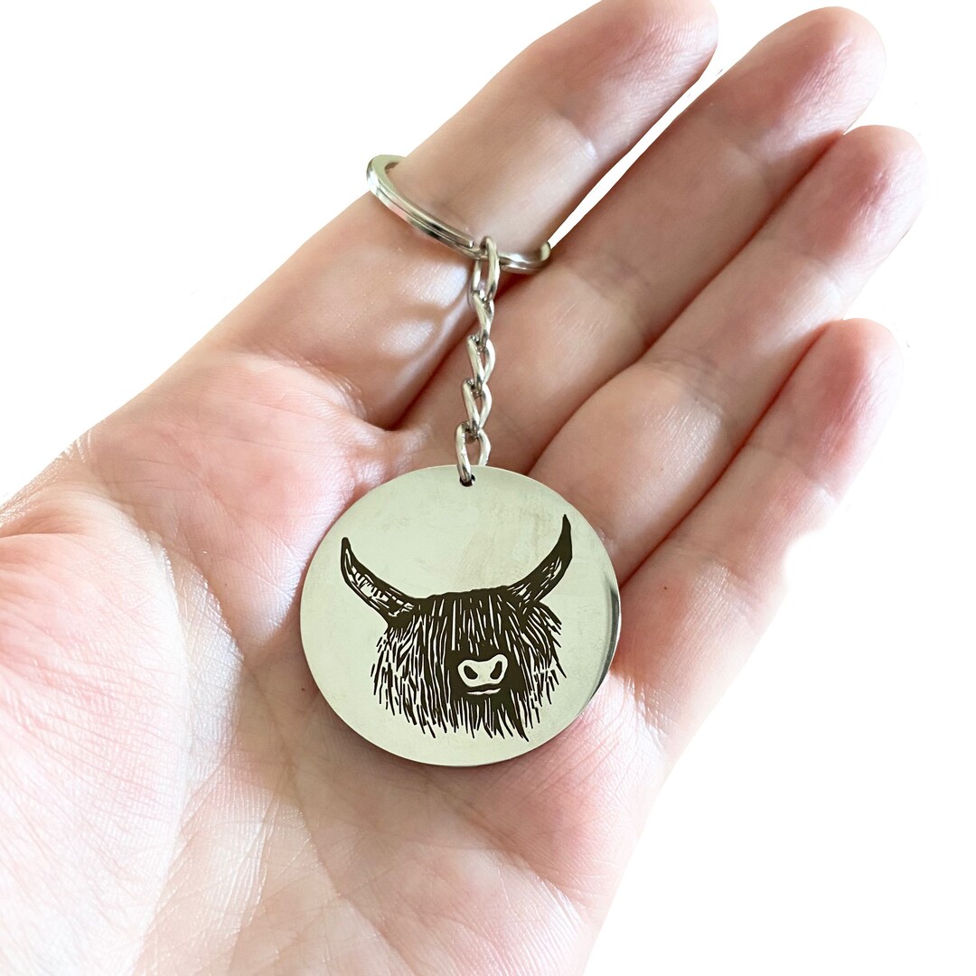 Highland Cow Keychain: Engraved Farm Animal Gift - Etsy