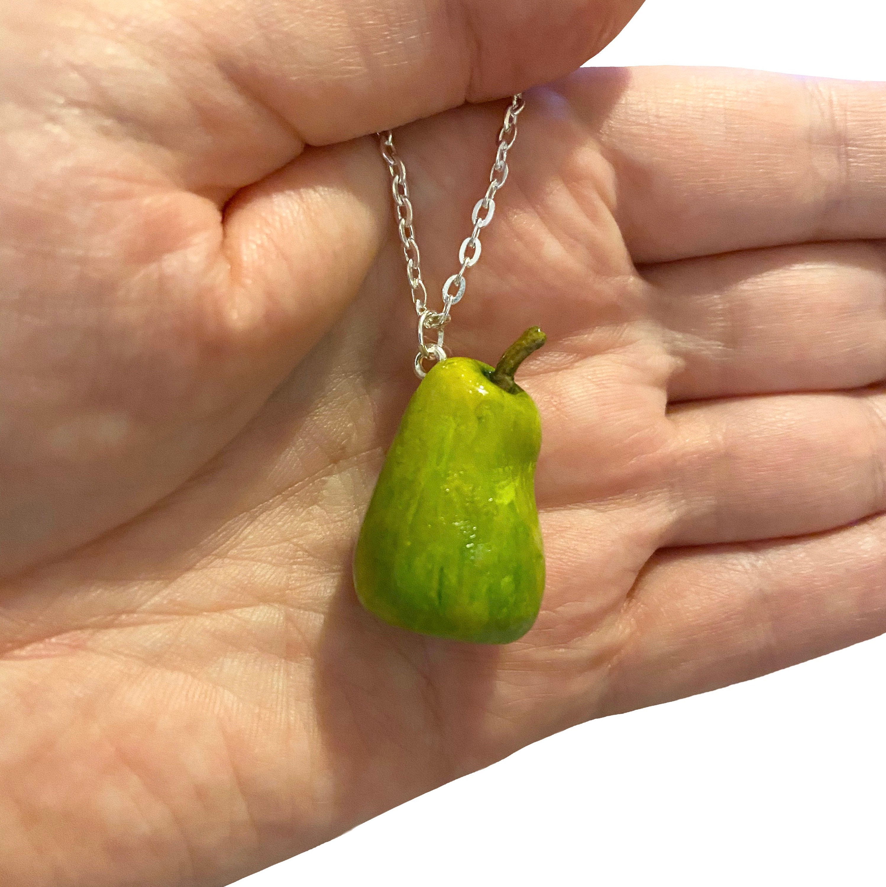 Pear Necklace Fruit Necklace Green Pear Necklace Weird | Etsy