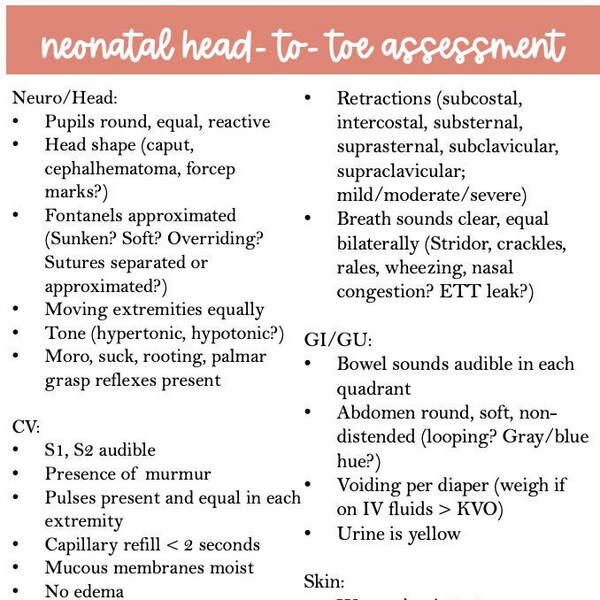 Neonatal Cheat Sheet - Etsy Australia