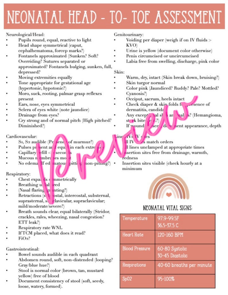 NICU Neonatal Head to Toe Assessment Printable [UPDATED] - Etsy