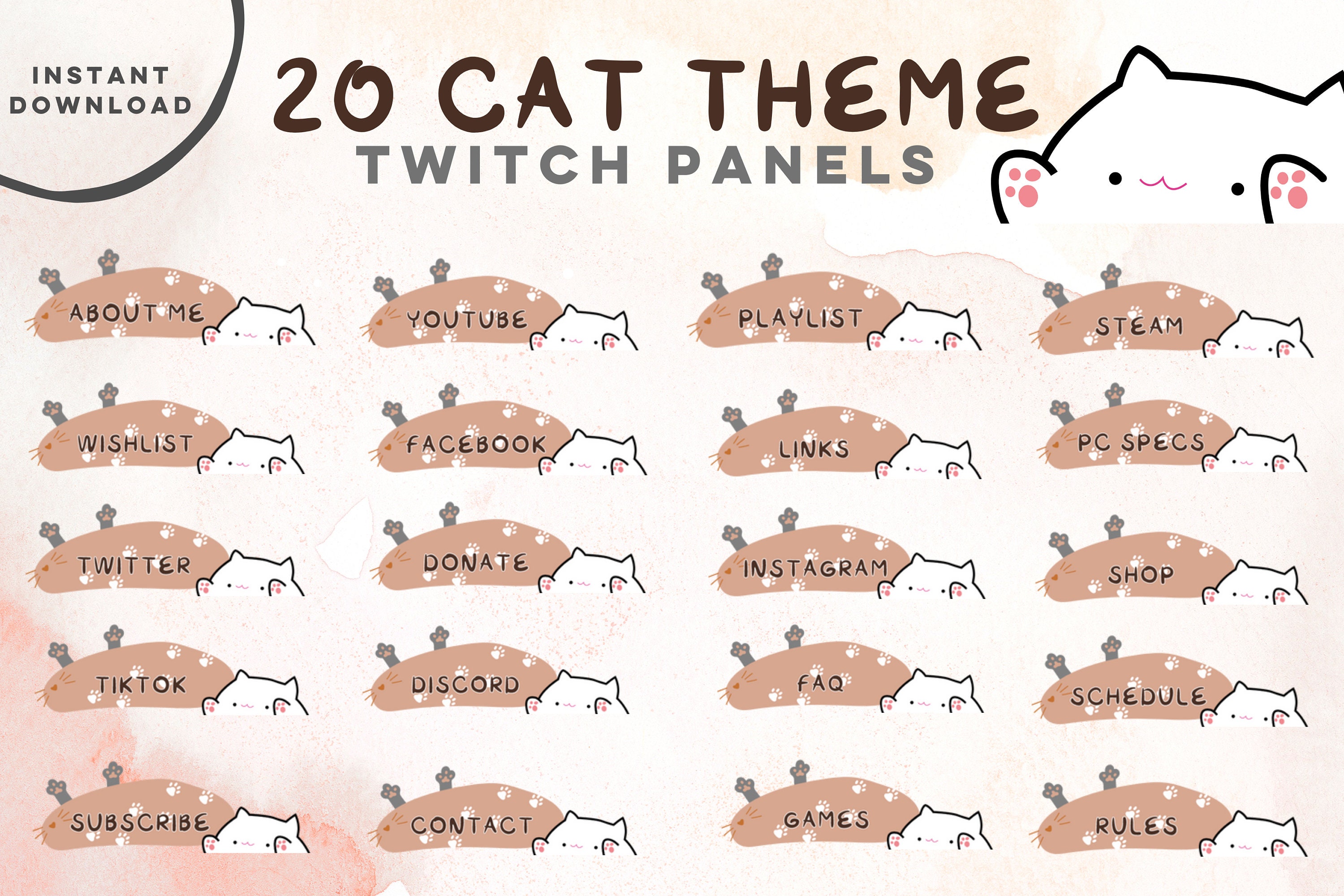 Twitch / Streaming Panels - Cute Cat Theme - Etsy