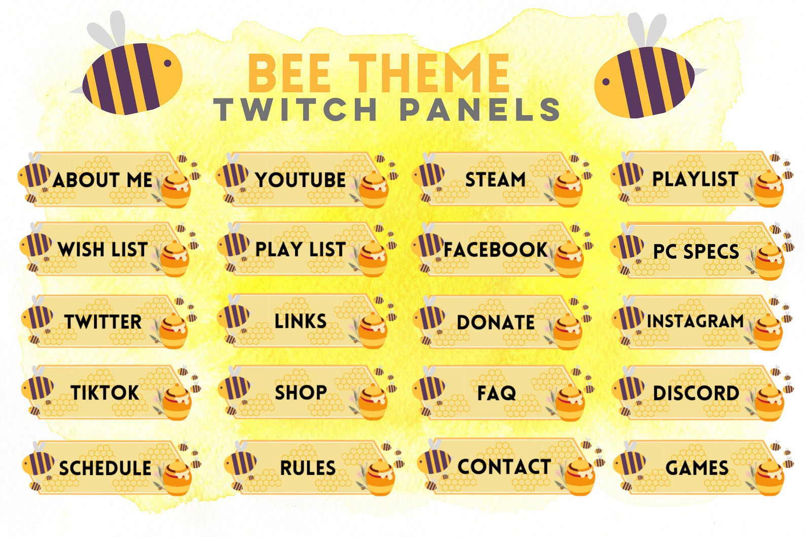 Twitch / Streaming Panels - Bee Theme - Etsy