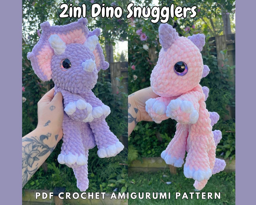Crochet Dinosaur Snuggler Amigurumi Pattern | Stegosaurus & Triceratops ...
