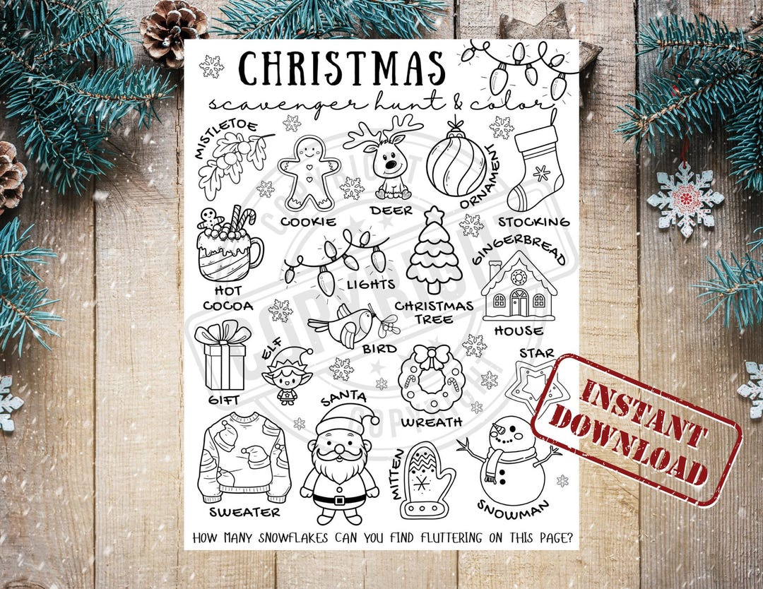 Christmas Scavenger Hunt for Kids Coloring Page Treasure Hunt Outdoor ...