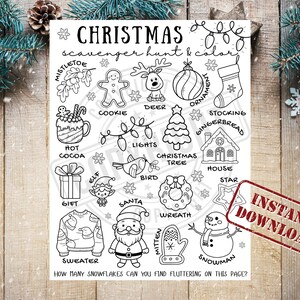 Christmas Scavenger Hunt for Kids, Printable Treasure Hunt Coloring ...