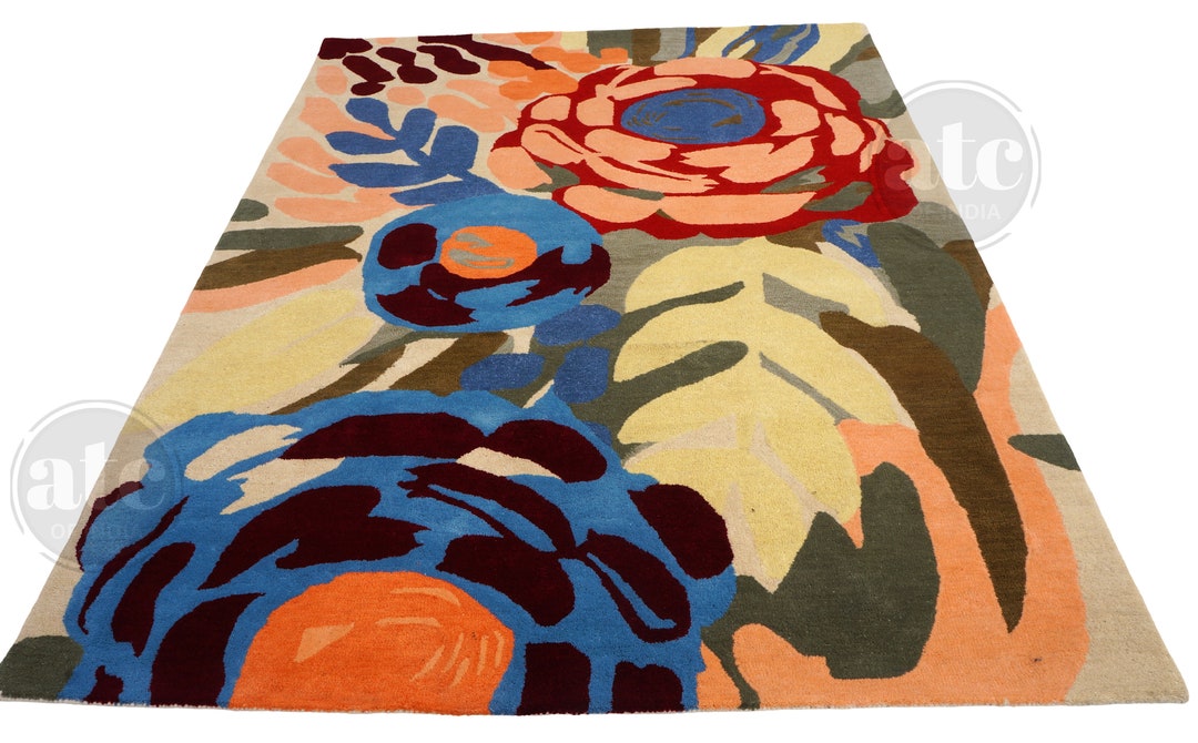 Hand Tufted Rectangle Shape Rug Alternative Pile Handmade Unique Rug ...