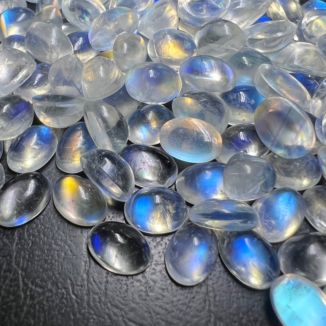 100% Natural Blue Moonstone Cabochon, Handmade Gemstone, 7x5 Blue ...