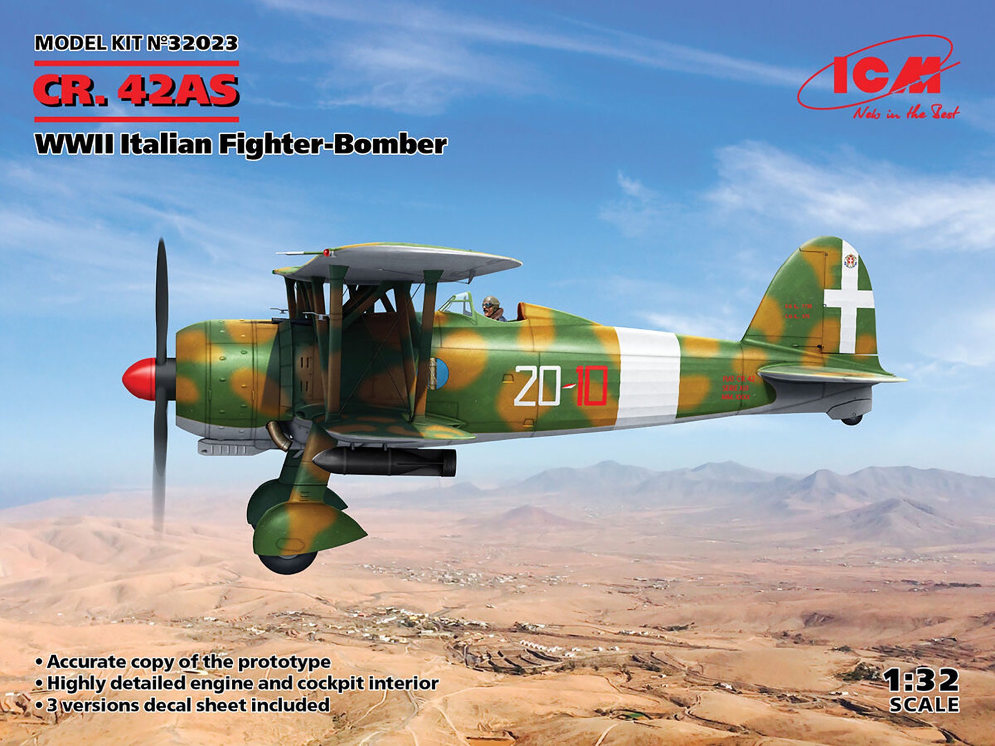 1/32 Scale Model Kit Fiat CR. 42AS, WWII Italian Fighter-bomber ICM ...