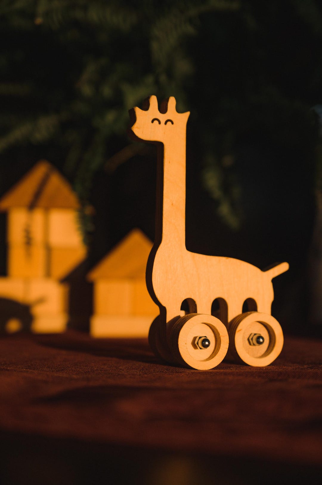 Wooden Giraffe Push Pull Toy – Montessori Animal on Wheels – Eco ...