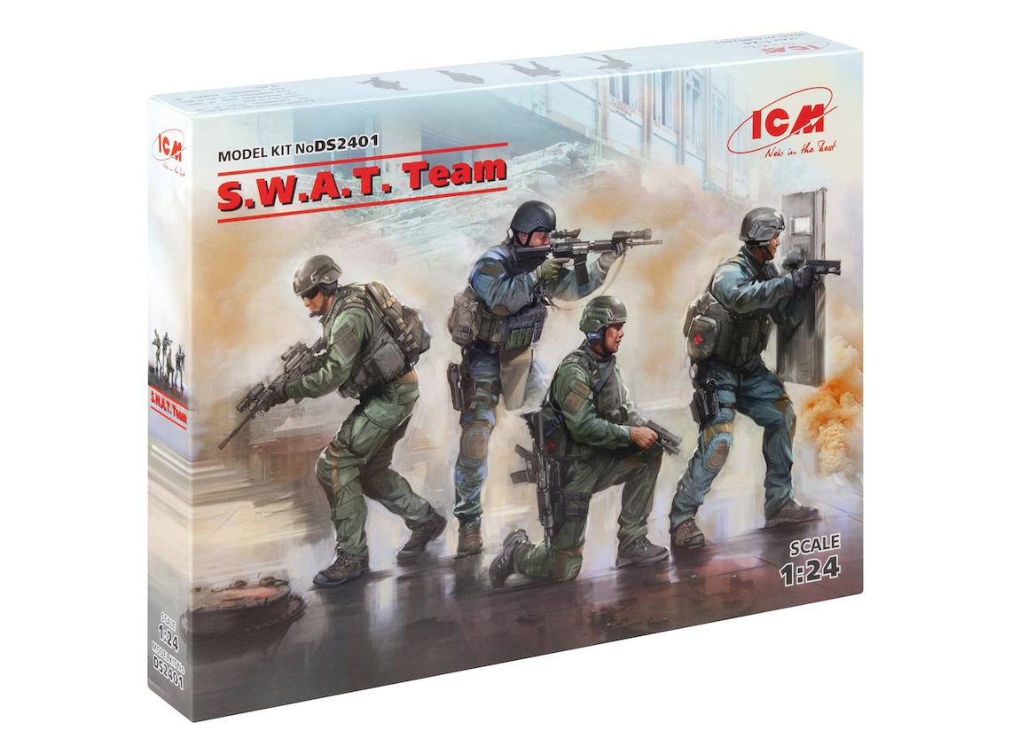 Scale: 1/24 Plastic Figures SWAT Team. Buildable Figures ICM DS2401 ...