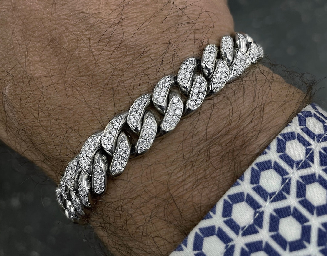 14K Solid Cuban Link Bracelet With 100% Natural Diamonds for Him Men's ...