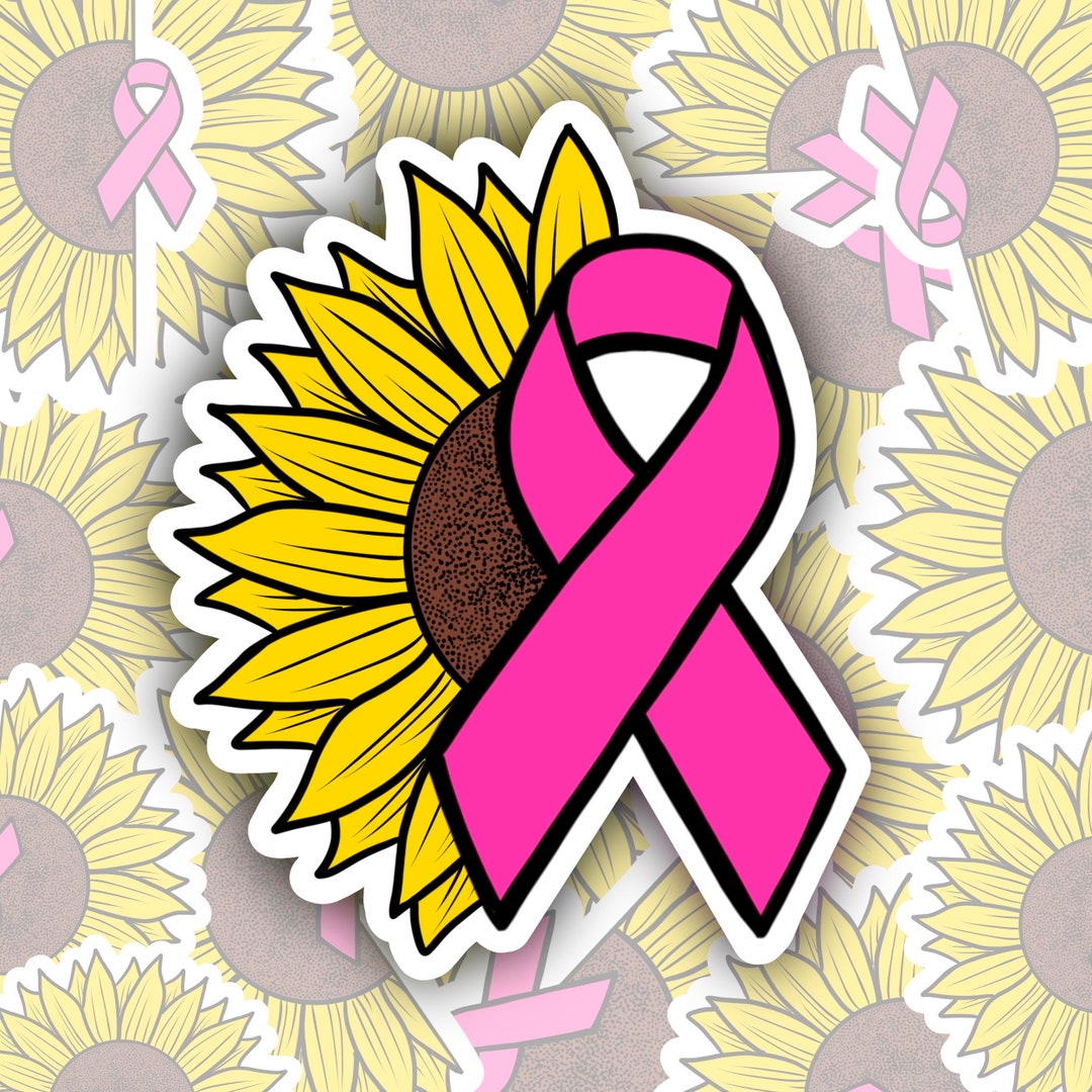 Pink Cancer Ribbon With Sunflower Sticker WATERPROOF Sticker Cancer ...