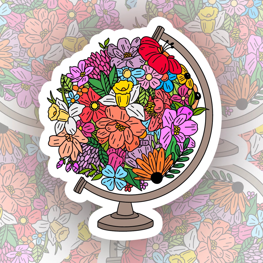 Floral Globe Sticker WATERPROOF Sticker Laptop Sticker Globe Vinyl ...