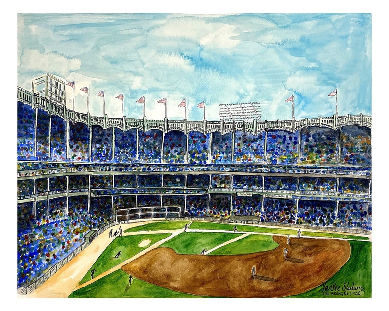 Vintage Yankee NYC Stadium Art Print, Baseball Wall Art, NYC Sports Art ...