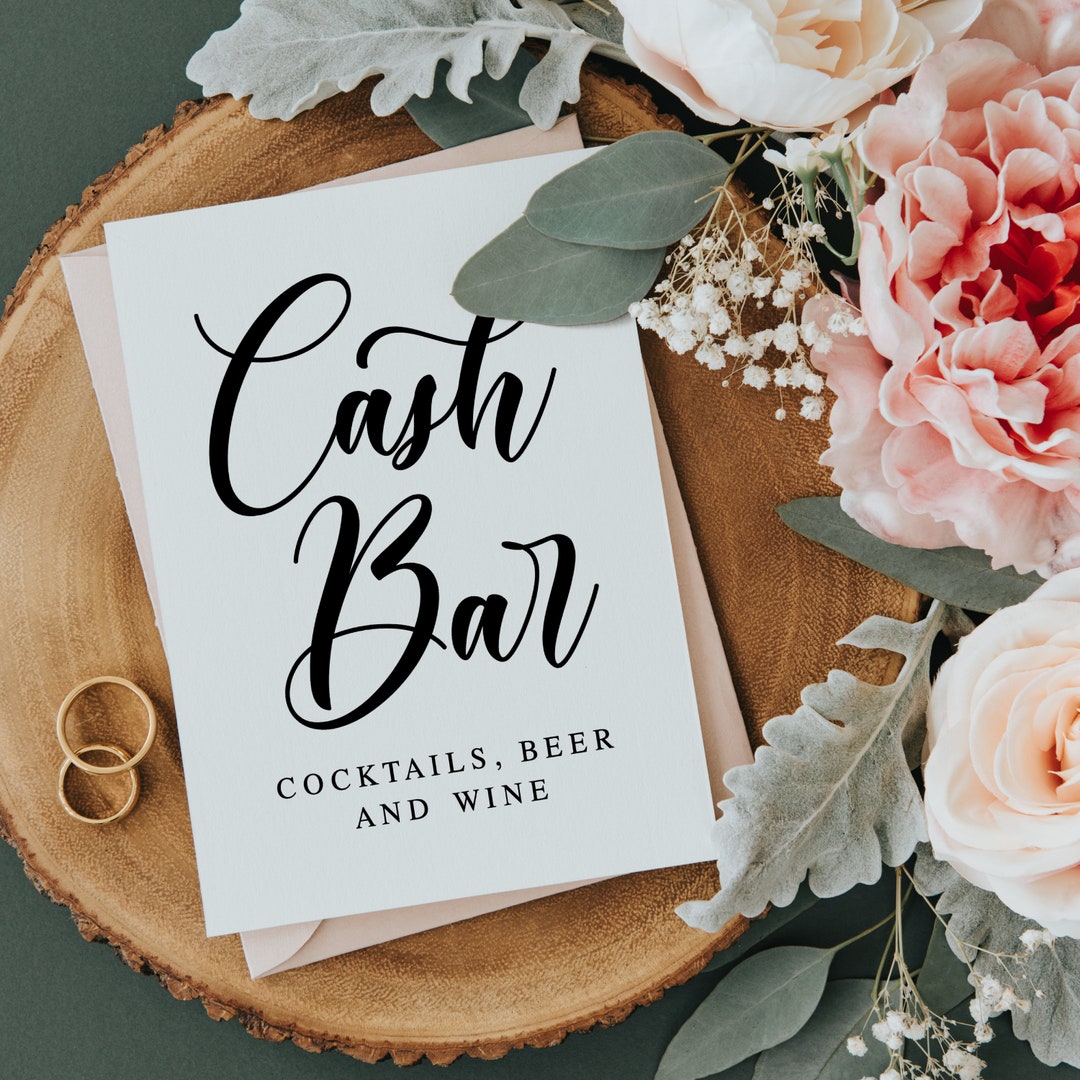 Cash Bar Sign, Cocktails Beer and Wine, Modern Minimalist Wedding Sign ...