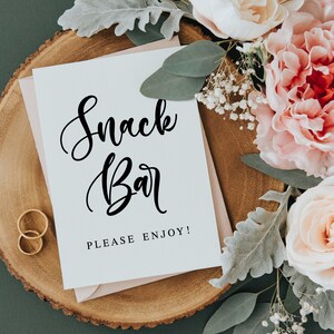 Snack Bar Sign, Modern Minimalist Wedding Reception Signs, Boho Bridal ...