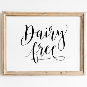 Dairy Free Sign, Wedding Signs, Dairy Free Table Sign, Dairy Free Cake ...
