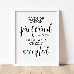 Cash or Check Preffered, Debit and Credit Accepted, Business Shop Sign ...
