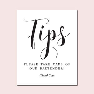 Wedding Bar Tips Sign: Elegant Bartender Tip Jar Decor (printable PDF ...
