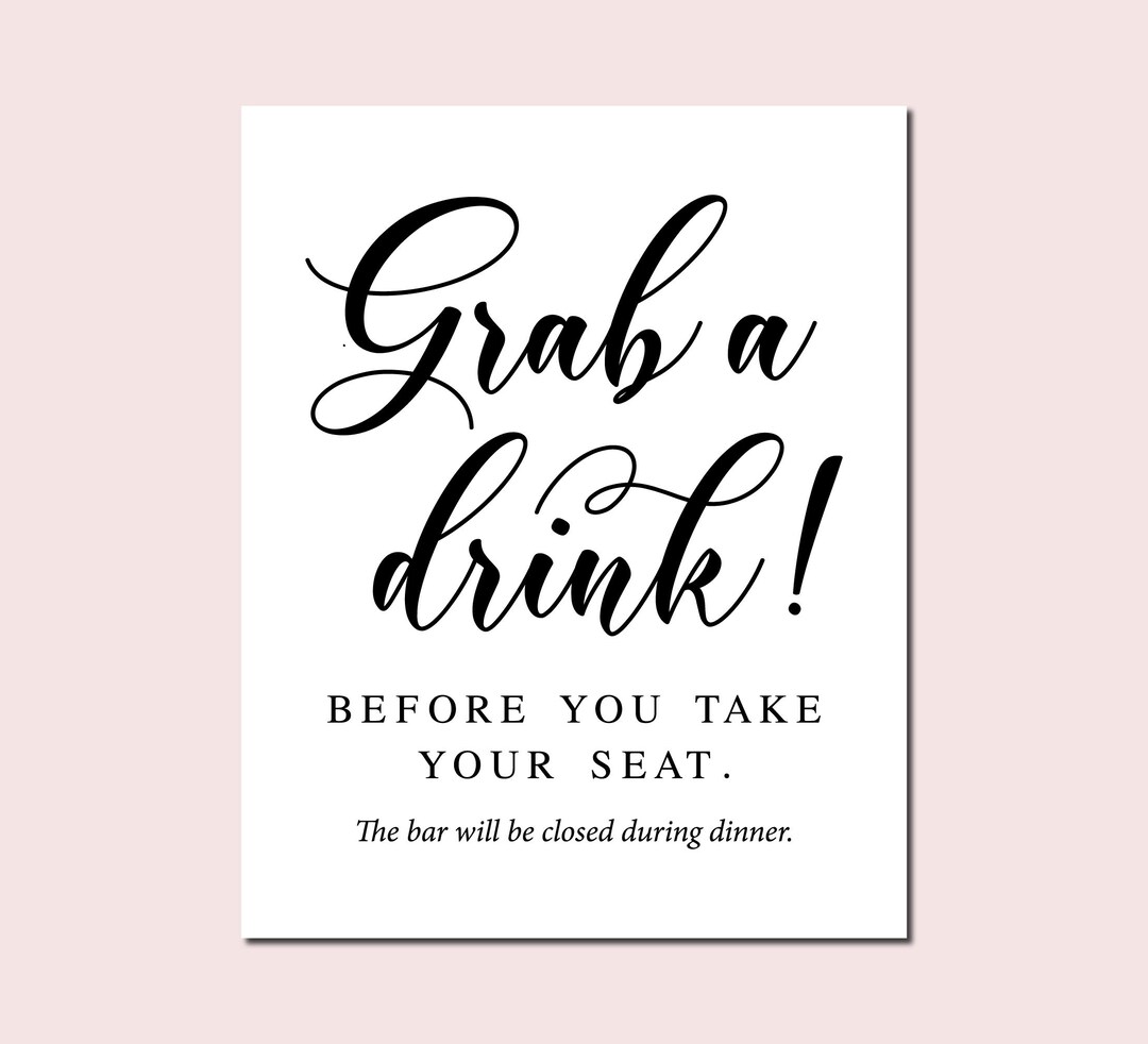 Modern Wedding Bar Sign: Grab A Drink Printable (digital Download) - Etsy