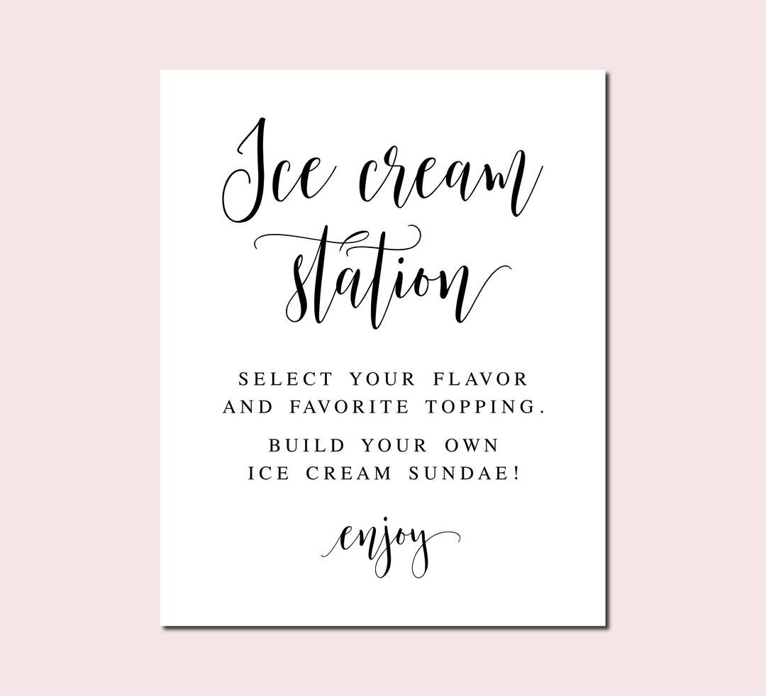 Ice Cream Station Sign, Modern Minimalist Wedding Reception Signs, Ice ...