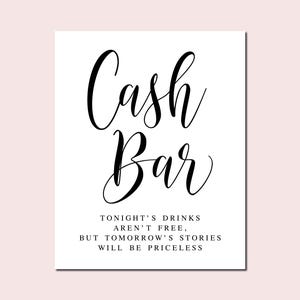 Cash Bar Sign, Wedding Signs, Wedding Cash Bar, Wedding Prints ...