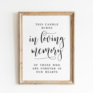 This Candle Burns in Loving Memory, Memory Candle Sign, Wedding ...