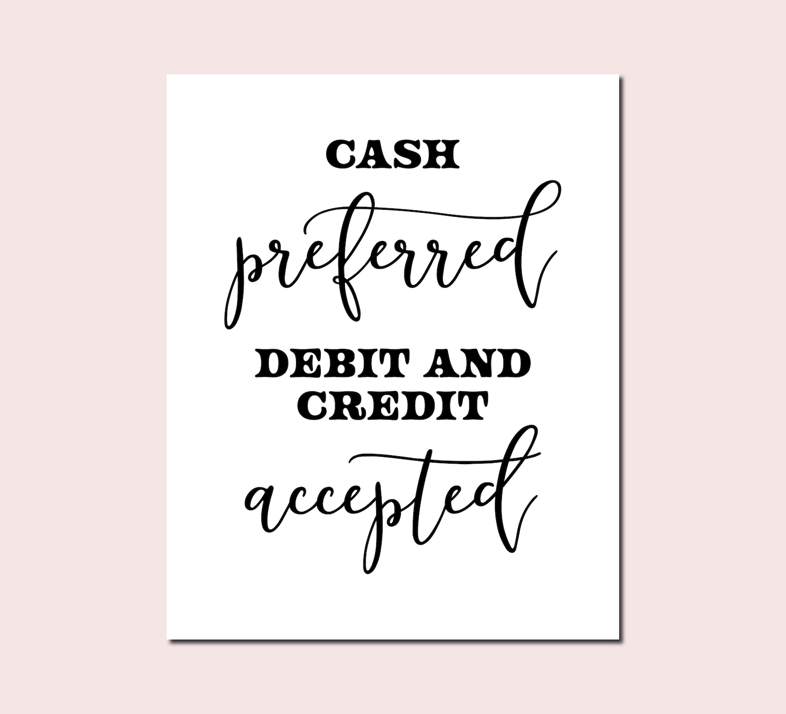 Cash Preferred Credit Cards Accepted Sign: Business Office Print ...