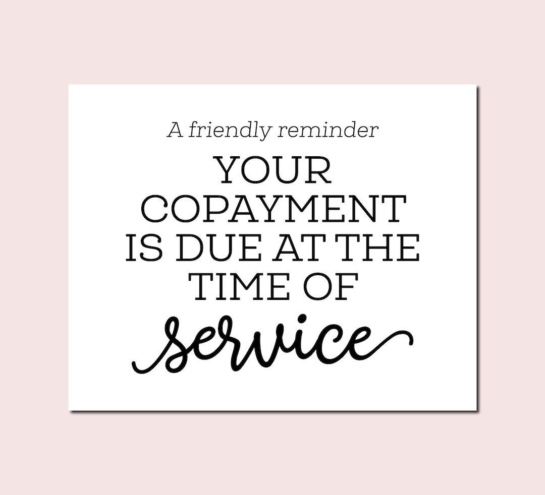 Copayment Due Sign: Small Business Printable (digital Download) - Etsy