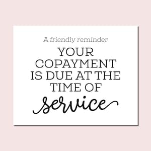 Copayment Due Sign: Small Business Printable (digital Download) - Etsy