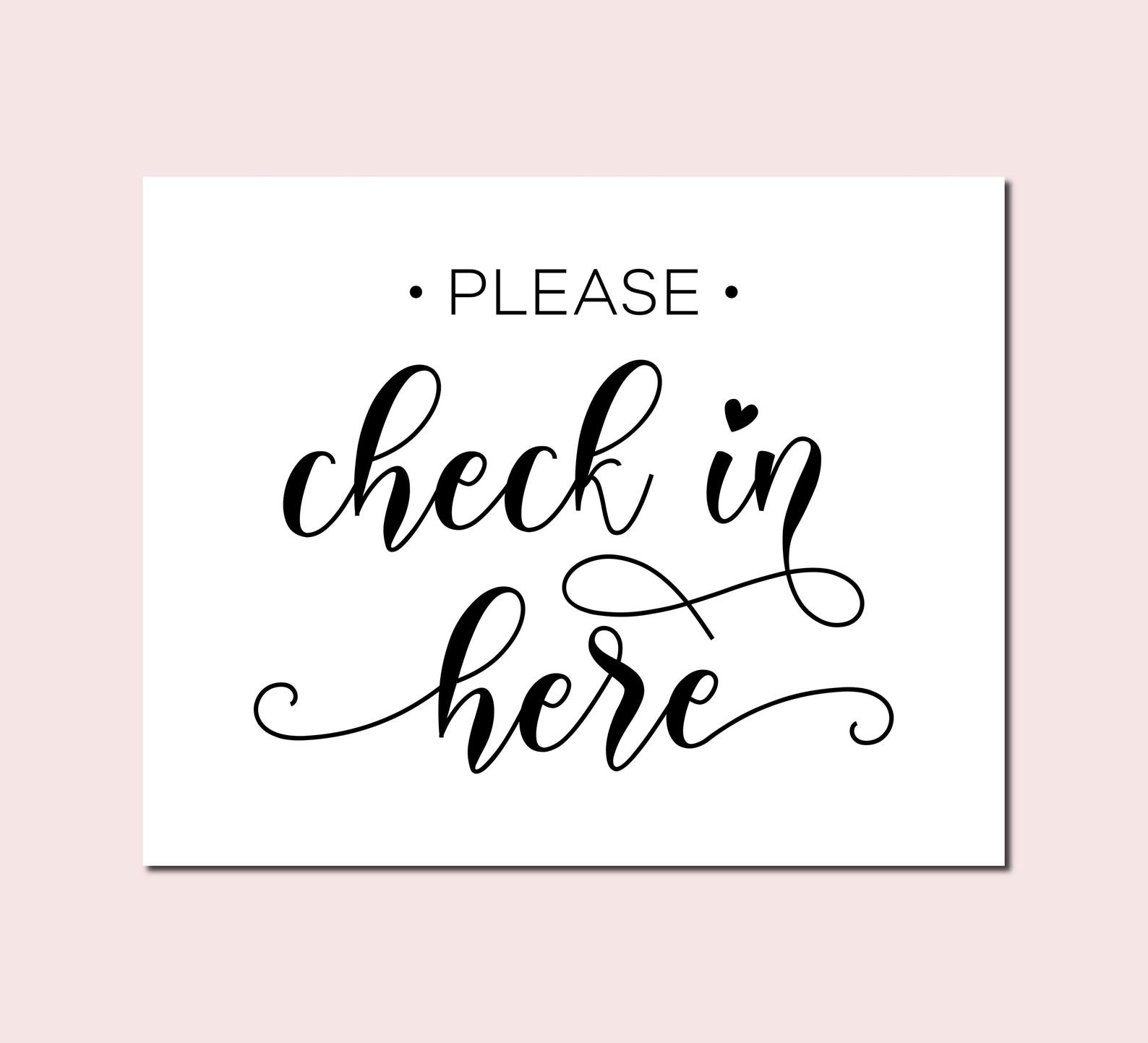 Wedding Check-in Sign: Elegant Calligraphy (digital Download) - Etsy