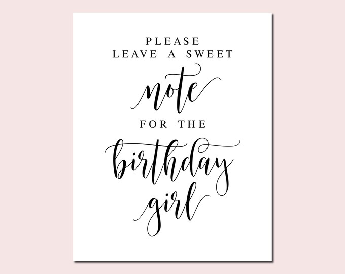 Please Leave a Sweet Note for the Birthday Girl Sign Printable Birthday ...