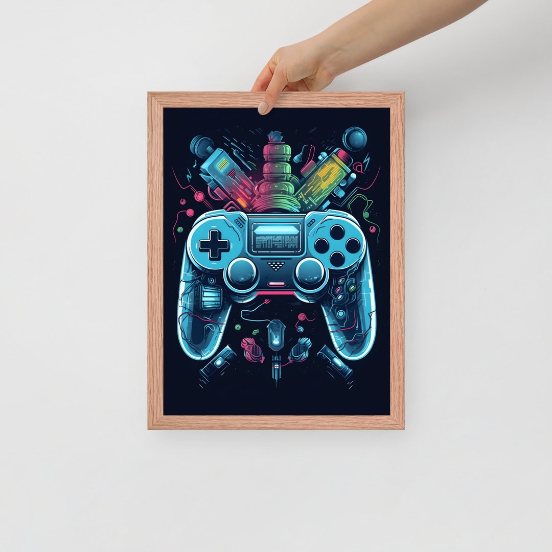 Gaming Controller Futuristic Style Art Framed Poster, Gaming Room Decor ...