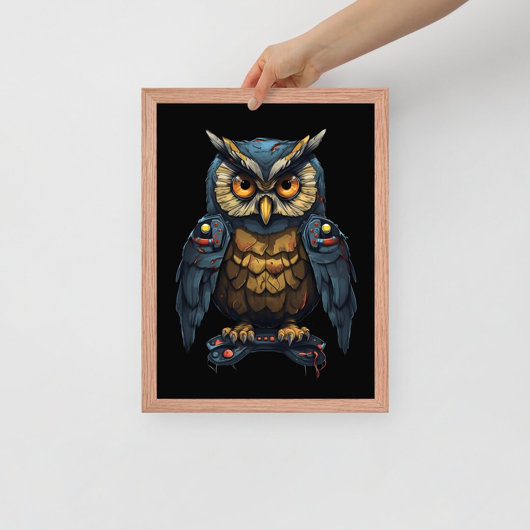 Gamer Owl Wallpaper Framed Poster, Gaming Room Decor, Gamer Gift Ideas ...