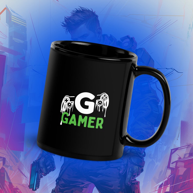 Gamer Black Glossy Mug, Gaming Mug, Gamer Gift for Him, Gamers Mugs ...