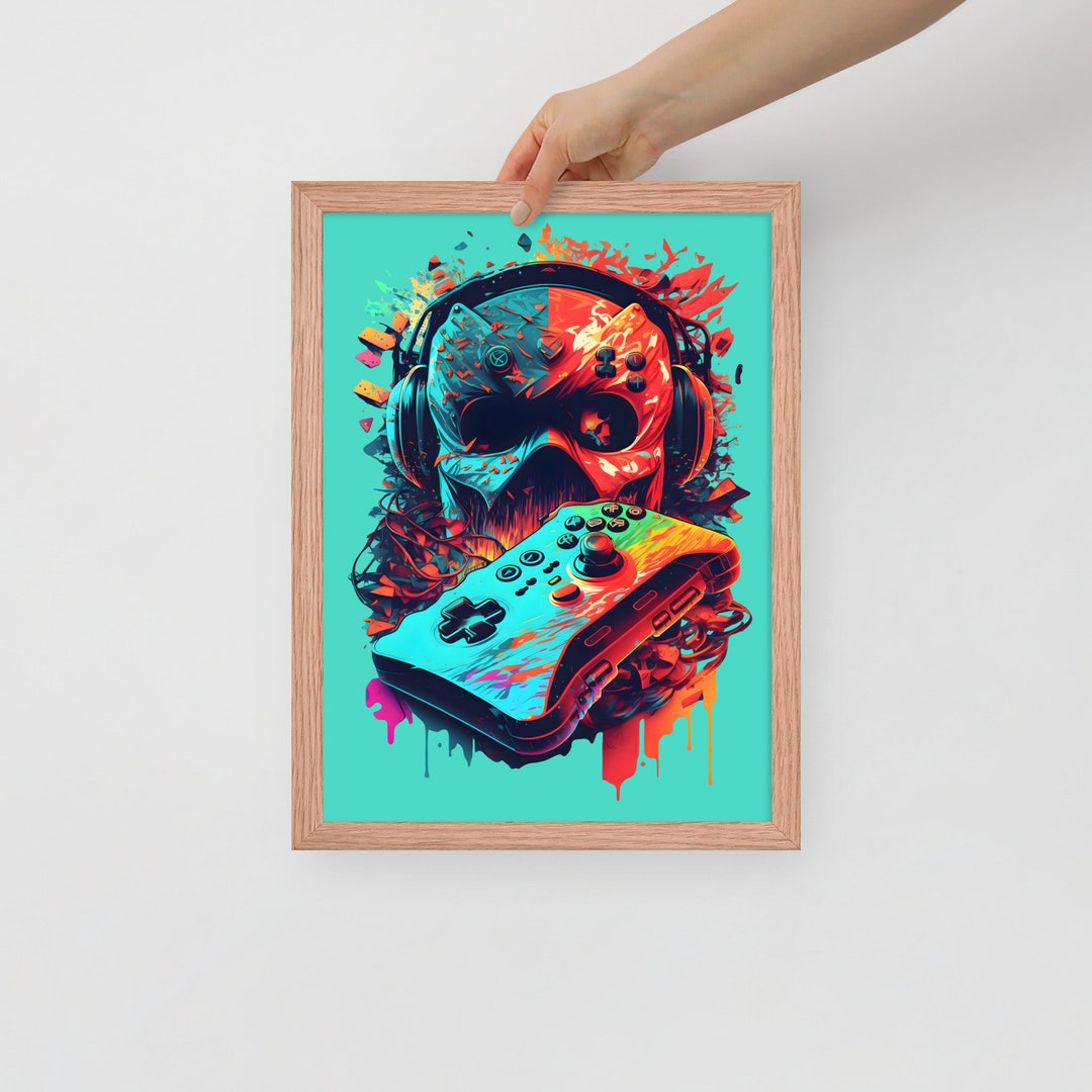 Video Game Controller Psychedelic Wallpaper Framed Poster, Gaming Room ...