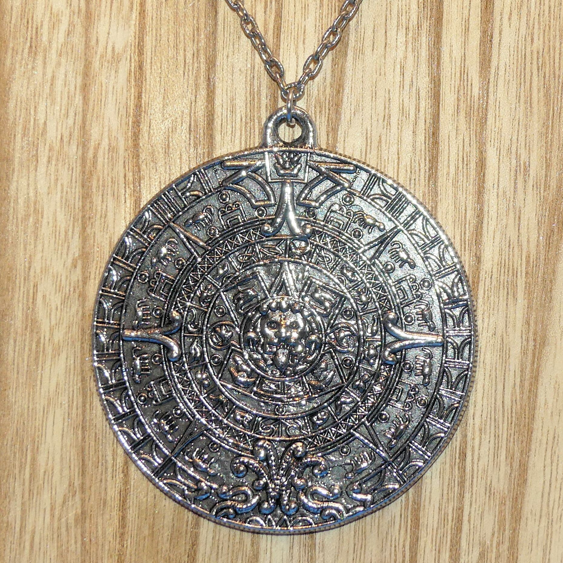 Vintage Aztec Calendar Medallion Necklace Piedra Del Sol Sun Stone ...