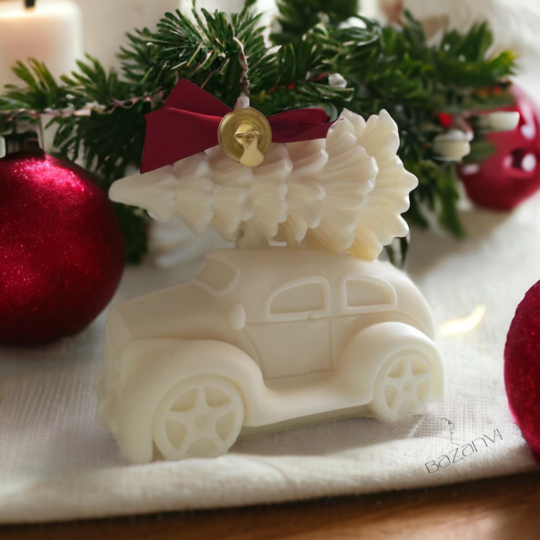 Car With Christmas Tree Candle, Christmas Car Candle, Vintage Car ...