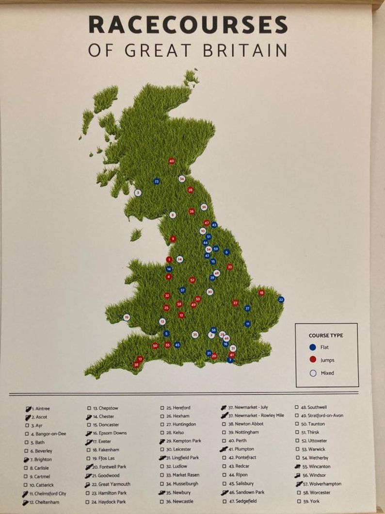Racecourse Map of Great Britain - Great Poster to Tick off All the UK ...