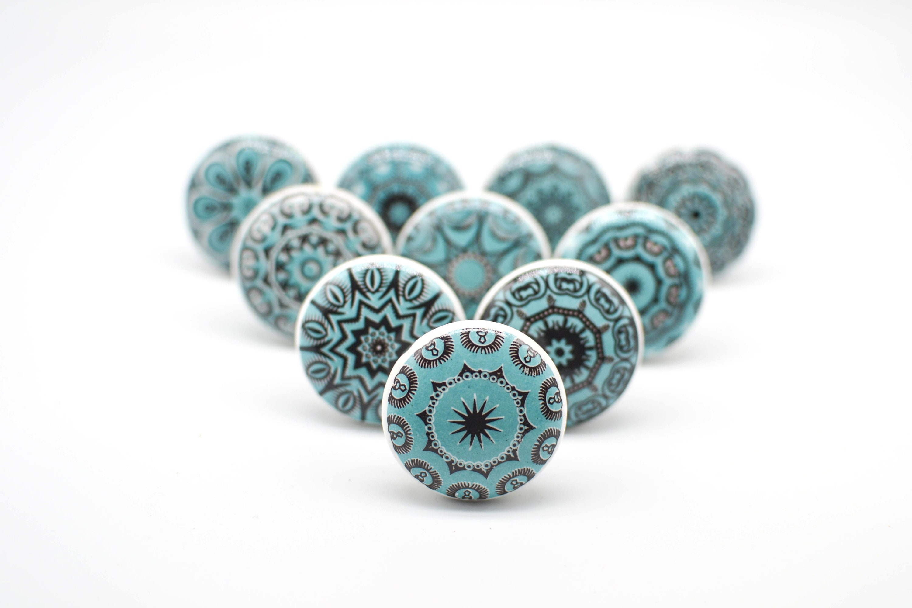 Turquoise Mosaic Ceramic Knobs, Vintage Chic Drawer Pulls - Etsy