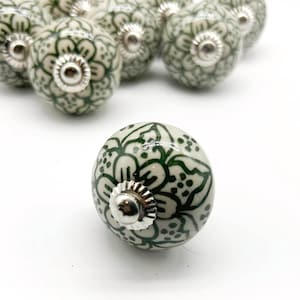 GREEN WHITE Ceramic Knobs, Hand Painted Knobs, Vintage Knobs, Wardrobe Drawer, Cabinet Pulls ...