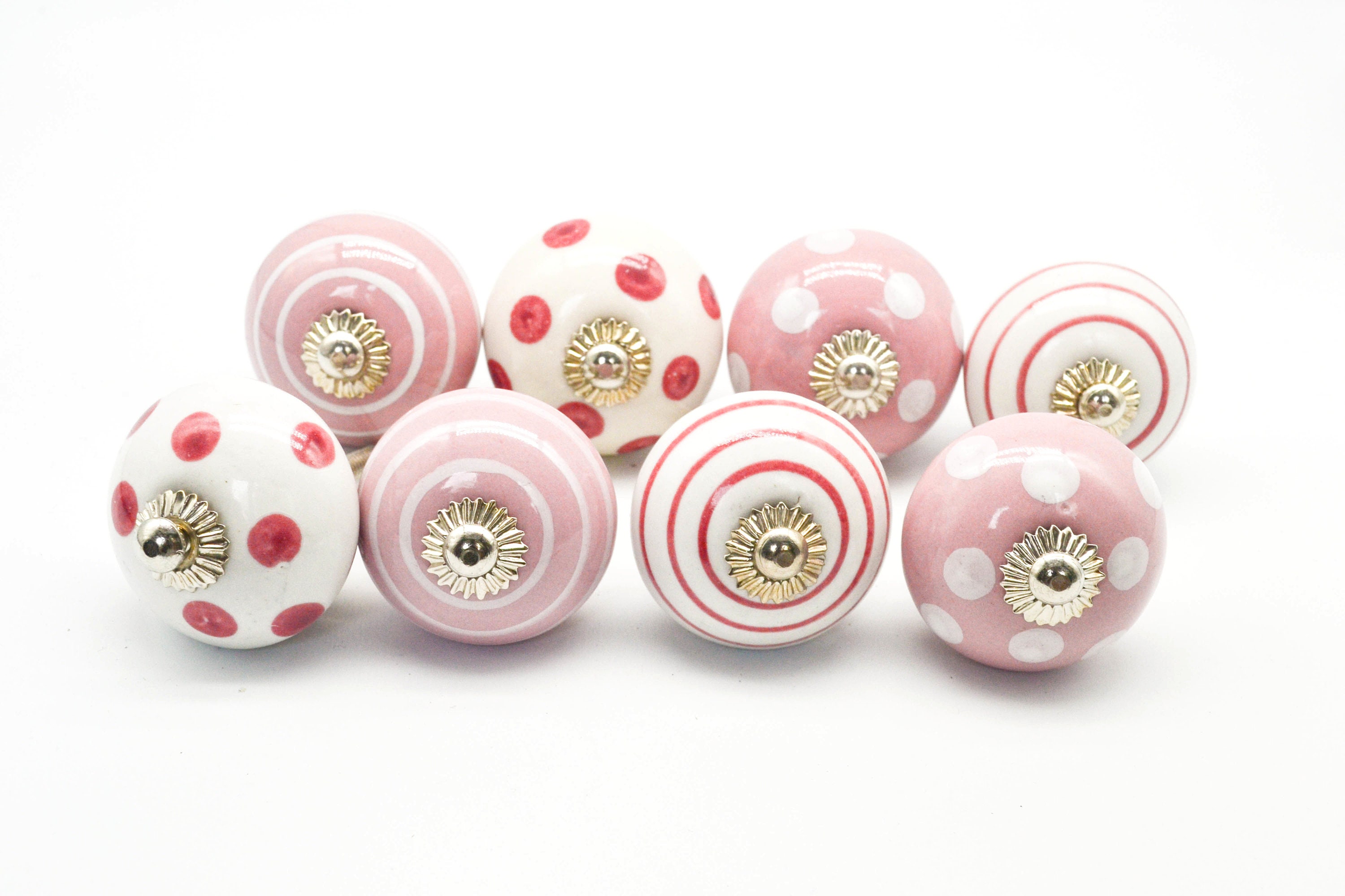 PINK WHITE Ceramic Knobs Polka Dot Knobs Stripe Knobs - Etsy