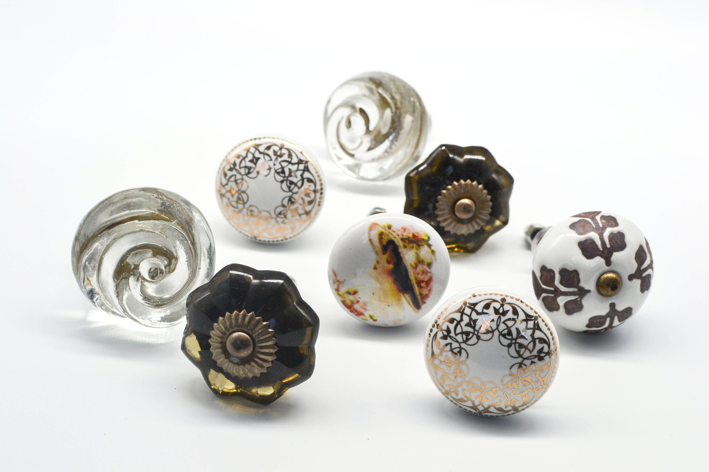 WHITE GOLD VINTAGE Ceramic GlASS Hand painted Knobs Wardrobe | Etsy