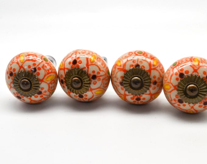ORANGE RANGOLI ANTIQUE Ceramic Hand Painted Knobs, Vintage Wardrobe Drawer Cabinet Pulls Handles ...