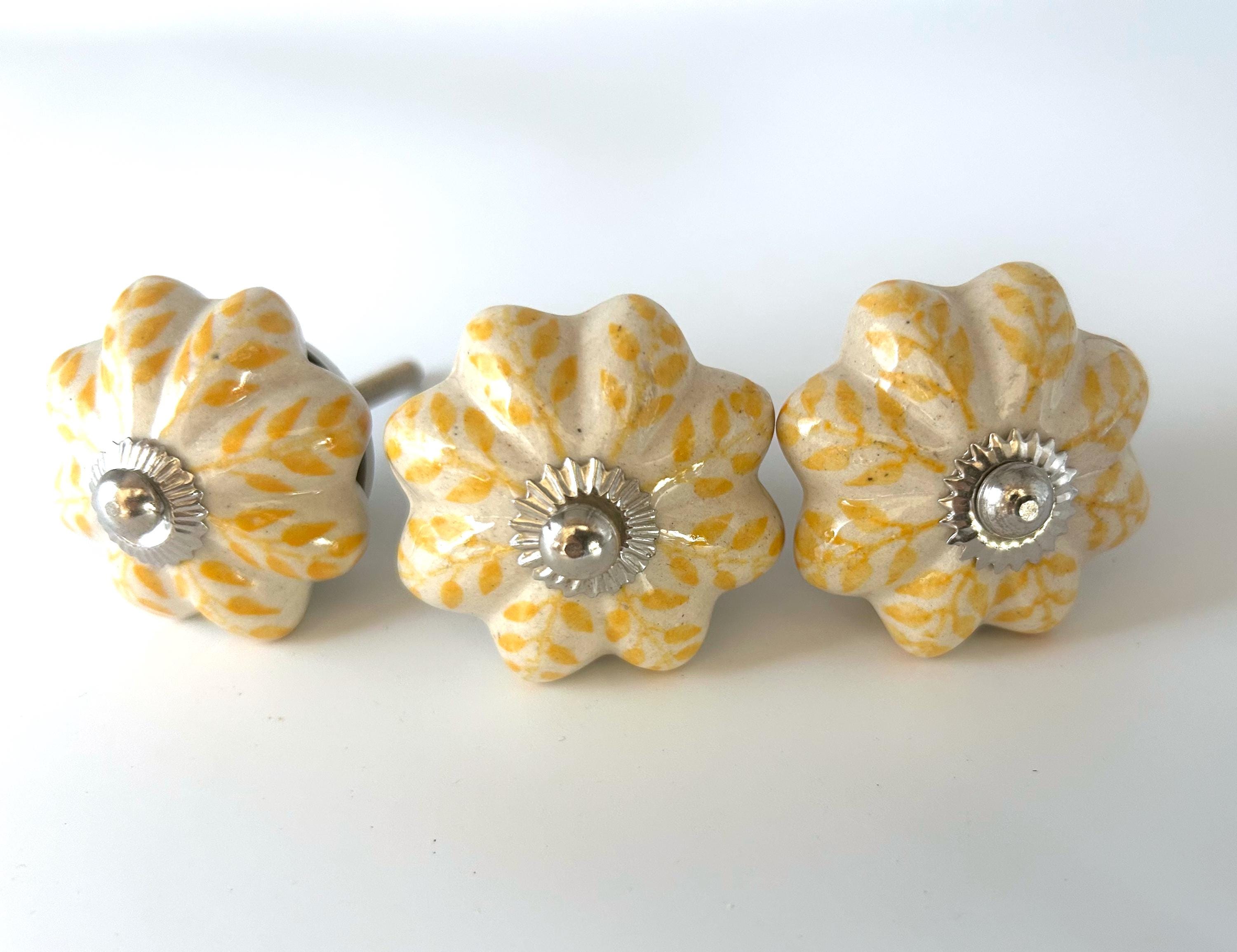 YELLOW PUMPKIN KNOBS Hand Painted Knobs, Polka Stripe Knobs, Cabinets ...