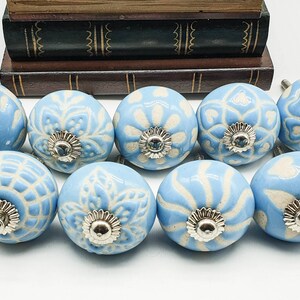 BLUE CREAM EMBOSSED Ceramic Hand Painted Knobs, Chic Vintage Cabinets ...