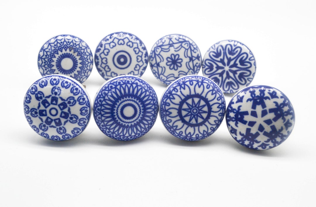 BLUE WHITE Mosaic Ceramic Knobs Vintage Wardrobe Handle Drawer Knob Cabinet Pulls B60 - Etsy