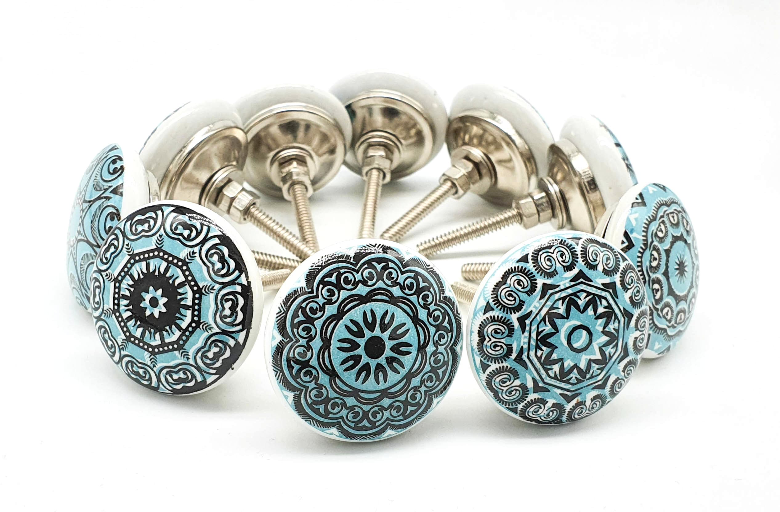 POSITIVE TURQUOISE Mosaic Ceramic Door Knobs Handcrafted Knobs Vintage ...