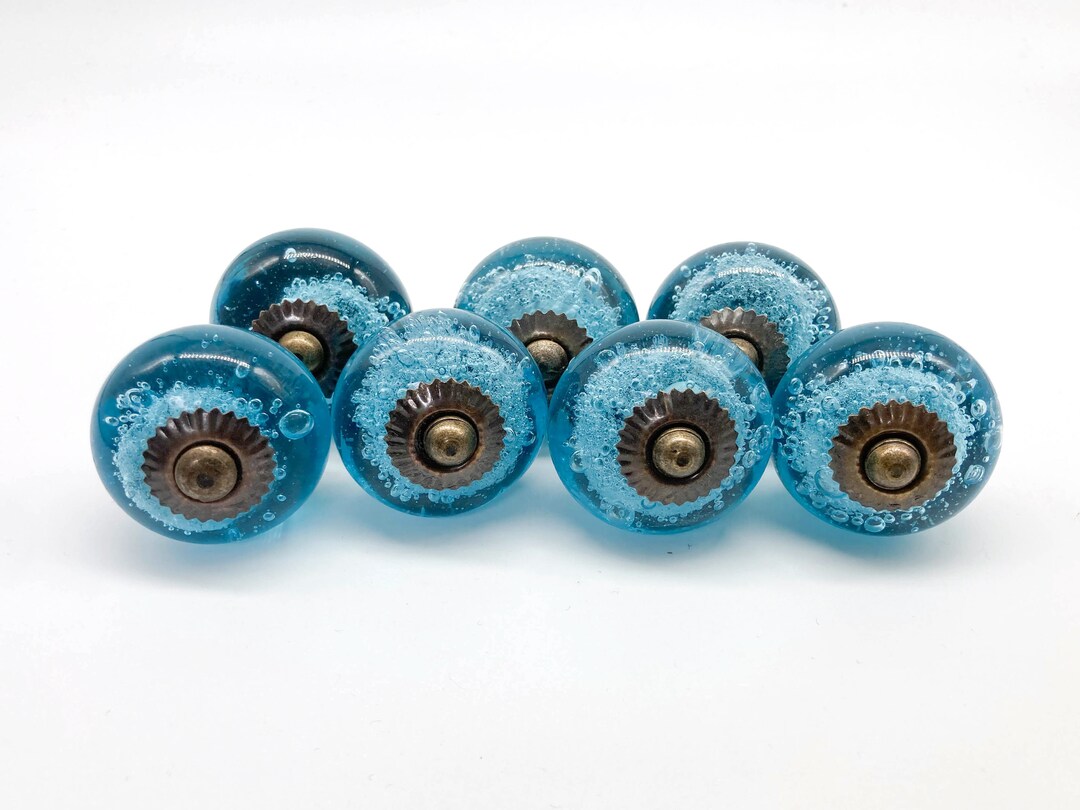 BLUE GLASS Handmade Knobs, Nautical Knobs, Chic Vintage Wardrobe Drawer Cabinet Pulls Handles ...